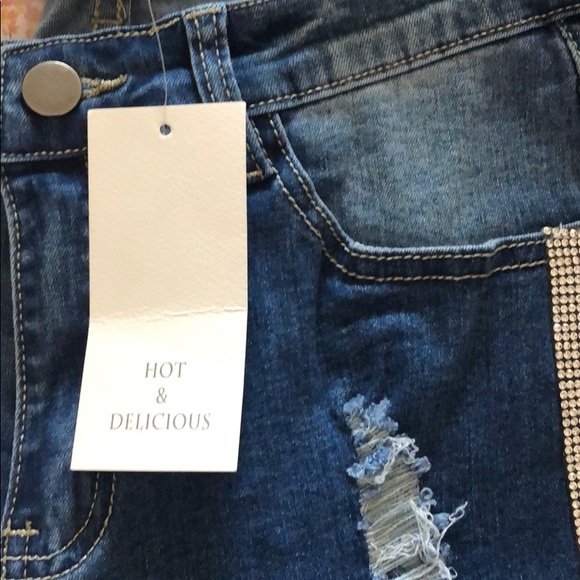 Jeans | Distressed Denim Jeans With Rhinestones | Poshmark